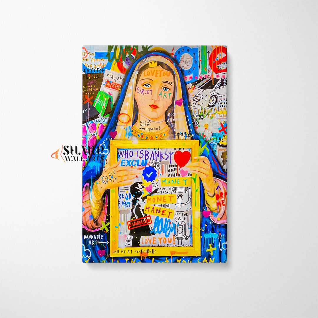 BANKSY WALL ART Banksy Canvas Banksy Mary With Banksy Balloon Girl ...