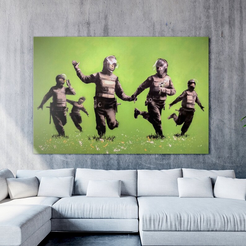 BANKSY WALL ART Banksy Canvas Banksy Riot Police in the Field - Etsy