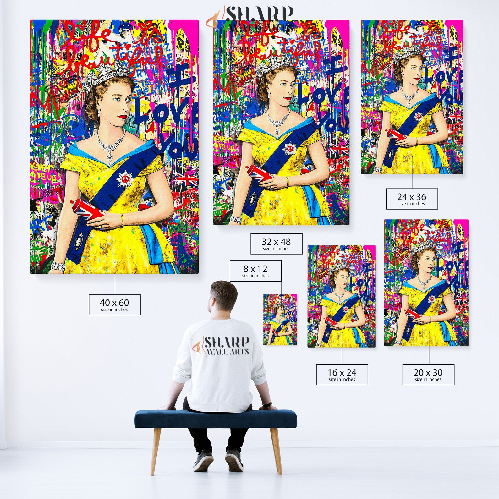 QUEEN ELIZABETH PRINT Set of 2 Queen Elizabeth Art Pop Art Canvas ...