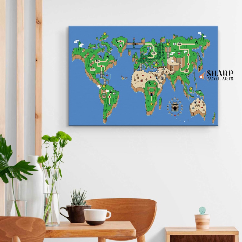SUPER MARIO Wall ART Canvas Print, Super Mario World Map Poster Canvas ...