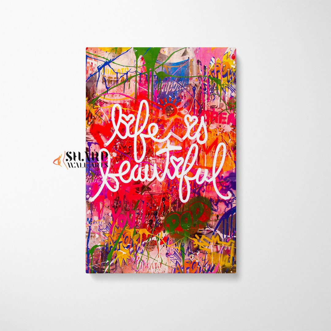 BANKSY WALL ART Canvas Print Banksy Life is Beautiful Canvas Pop Art ...