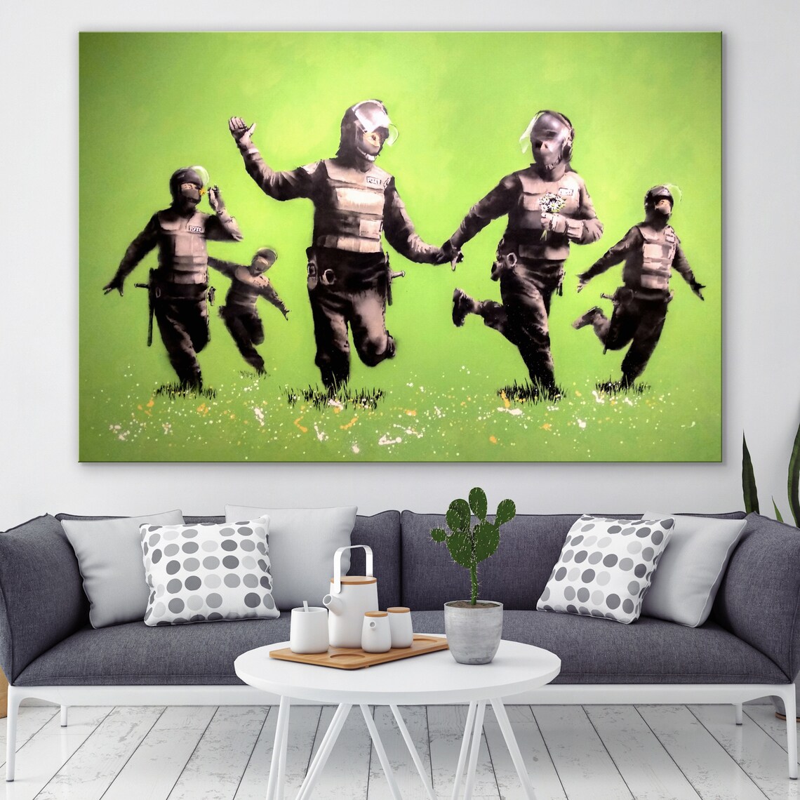 Banksy Riot Police In The Field Peace Wall Art Canvas Print | Etsy