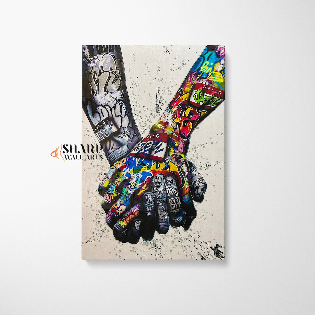 GRAFFITI WALL ART Holding Hands Artwork, Street Art Print, Modern Pop ...