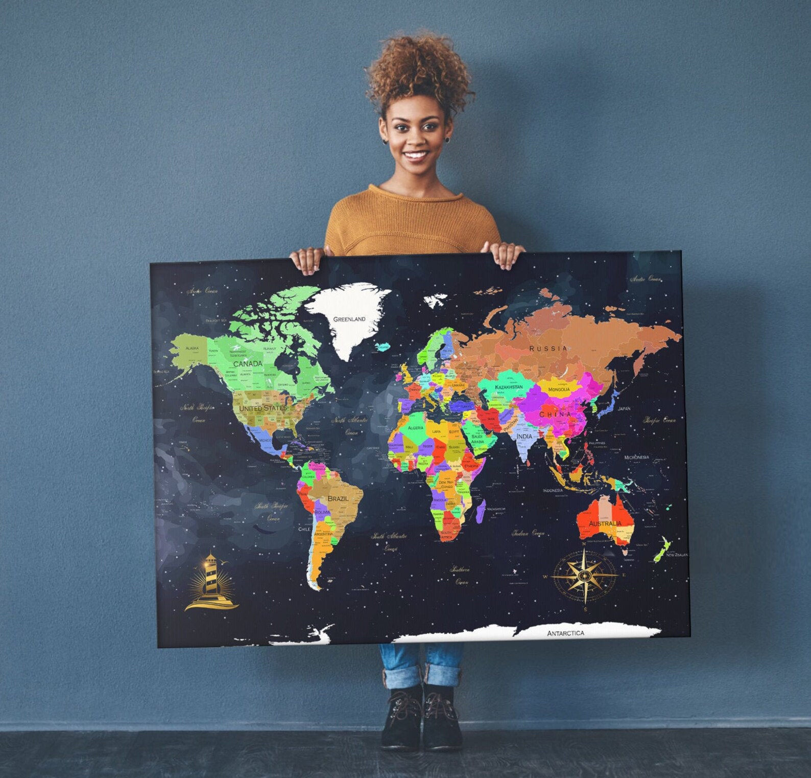 WORLD MAP CANVAS Wall Art Print Large World Map Wall Art | Etsy