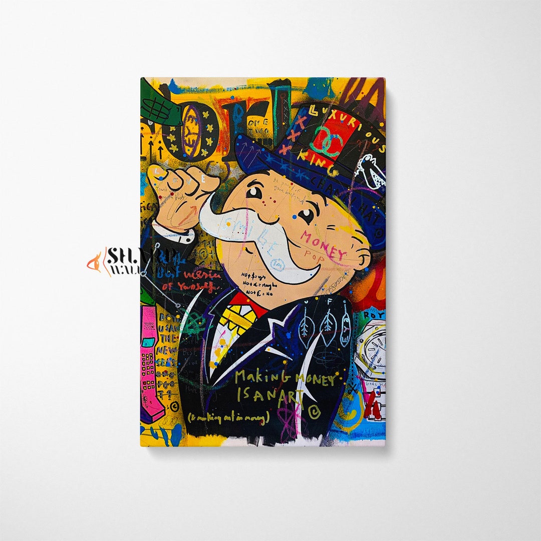 MONOPOLY ART CANVAS Wall Art Print, Pop Art Canvas, Banksy Style ...