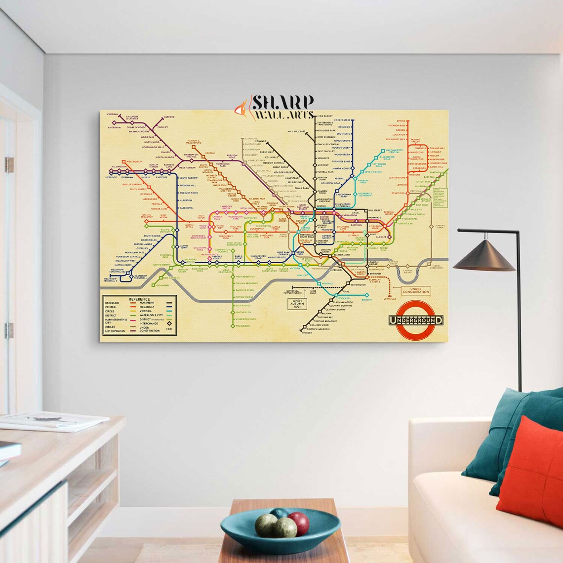 LONDON UNDERGROUND MAP Large Wall Art Canvas Print Vintage | Etsy