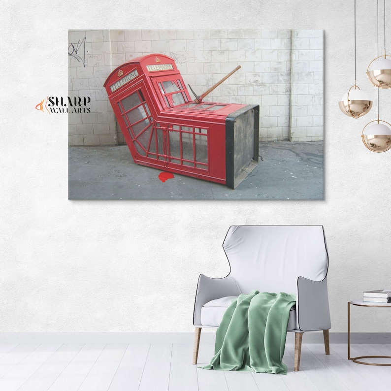 Banksy Phone Booth London Wall Art Canvas Print, Banksy Red Telephone ...