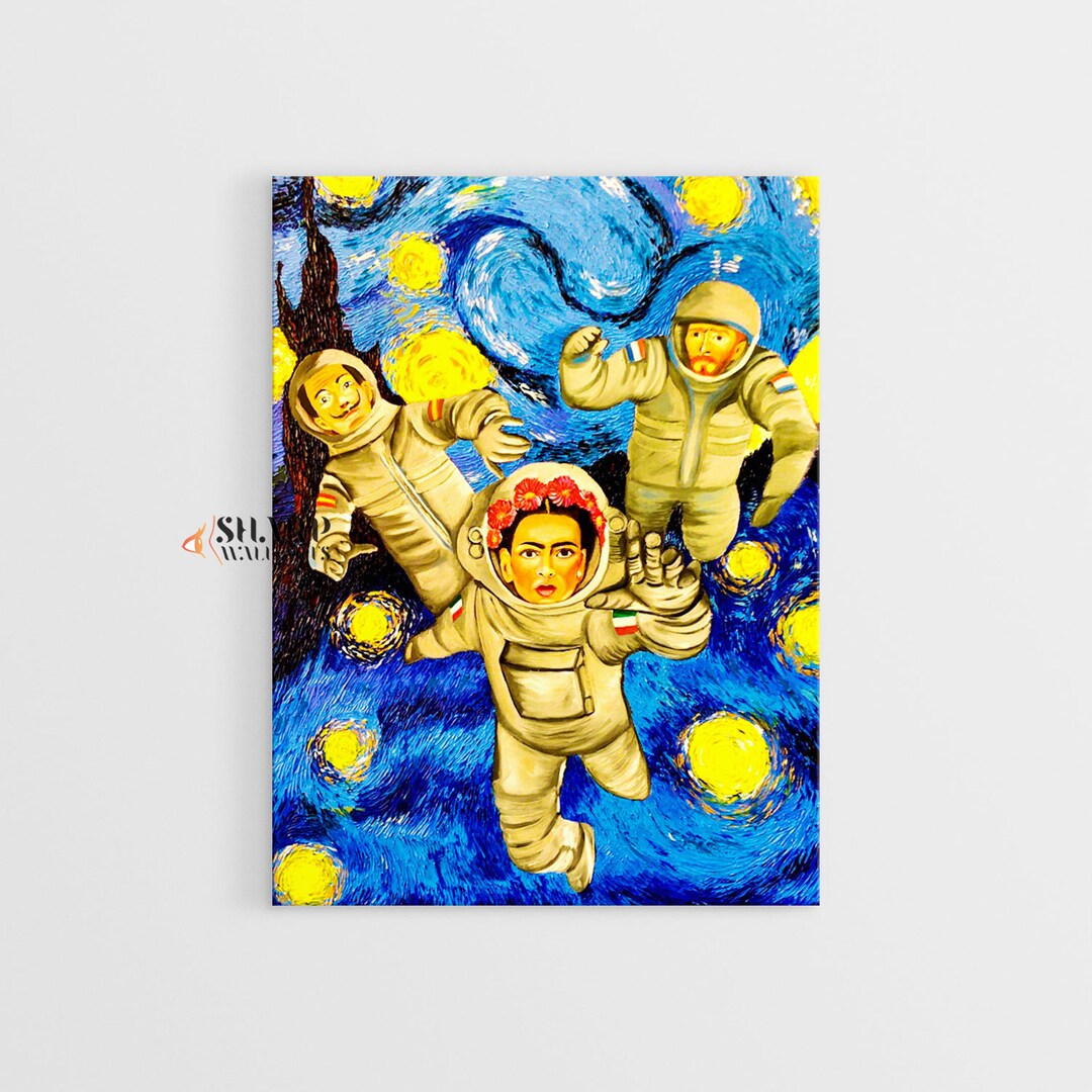 STARRY NIGHT PRINT Frida Kahlo Salvador Dali Van Gogh Astronaut Wall ...