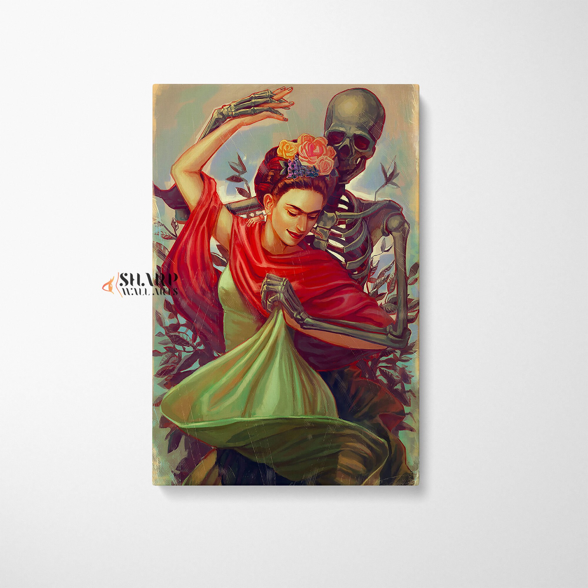 Frida Kahlo Art Print Canvas Dancing With Skeleton, Frida Kahlo Artwork ...