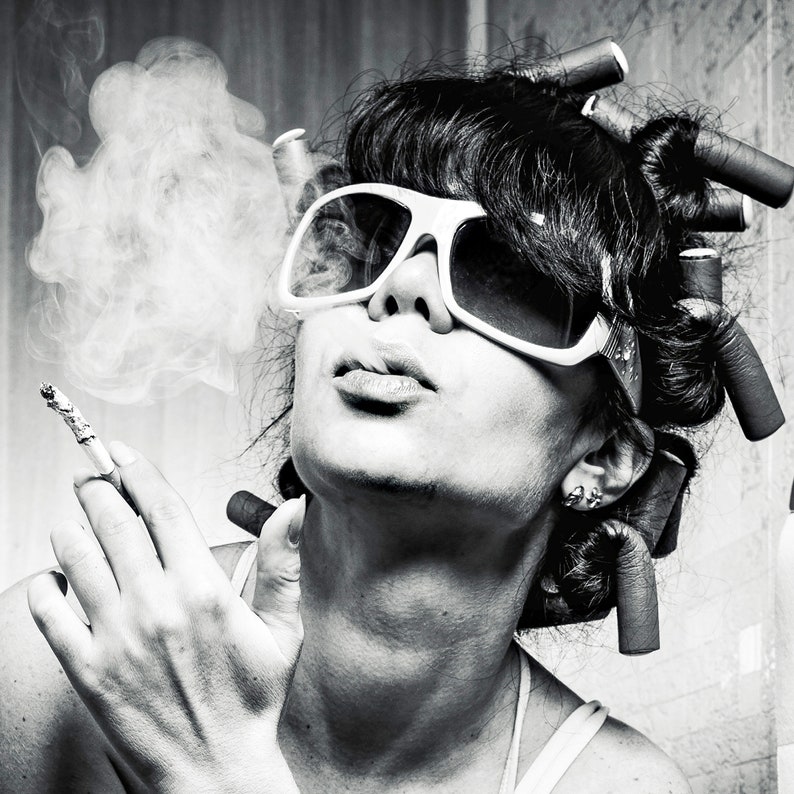 Girl Sitting on Toilet Smoking and Drinking Canvas, Girl Smoking on ...