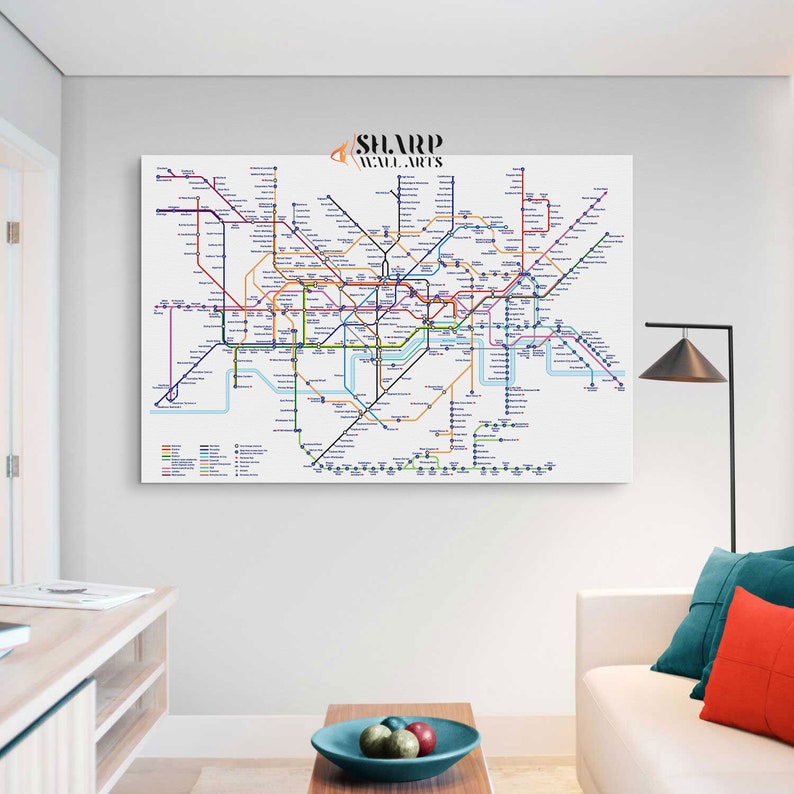 LONDON TUBE MAP Wall Art Canvas Print, London Underground Map Canvas ...