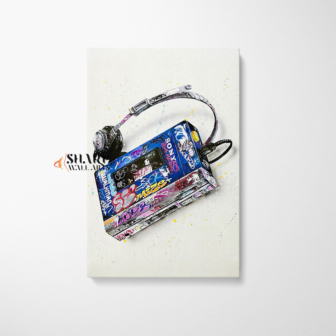 GRAFFITI WALL ART Banksy Graffiti Cassette Player Artwork Street Art ...