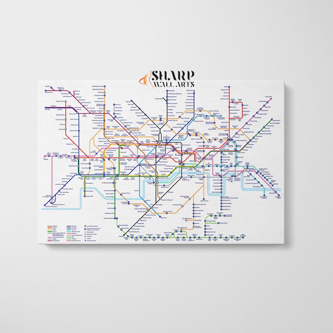 LONDON TUBE MAP Wall Art Canvas Print, London Underground Map Canvas ...
