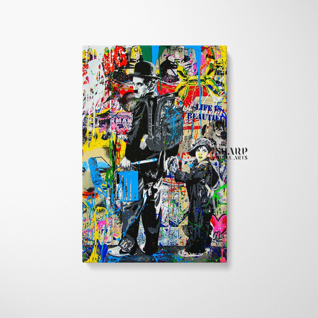 BANKSY WALL ART Banksy Canvas Banksy Chaplin Kid Banksy Kid Painting ...
