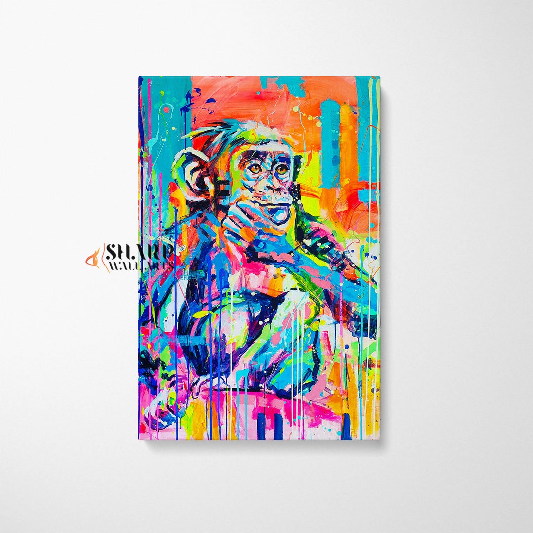 MONKEY WALL ART Thinking Monkey Artwork Chimp Wall Art Animal Pop Art ...