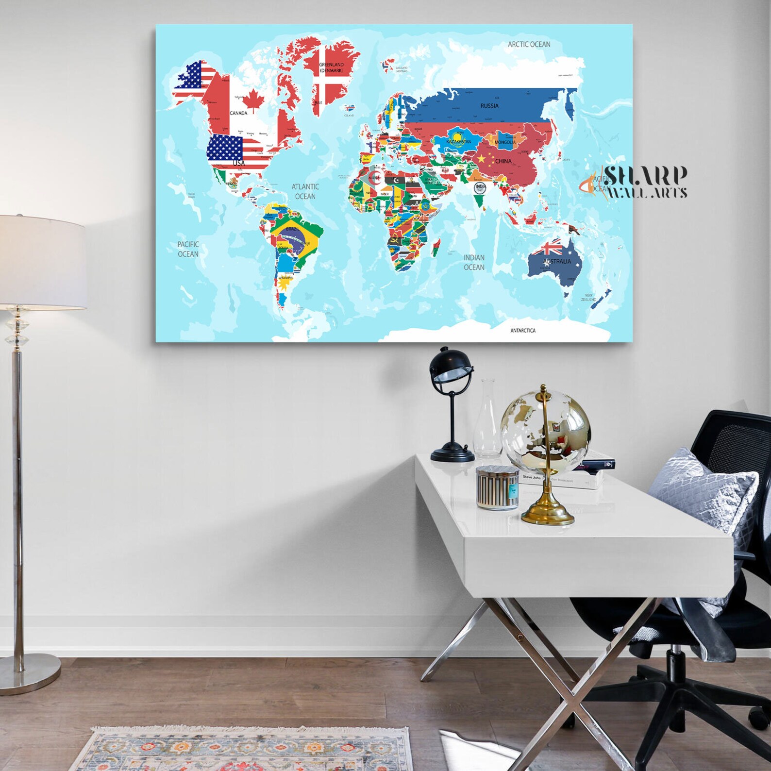 World Map Large Canvas With Countries Flags World Maps Canvas - Etsy