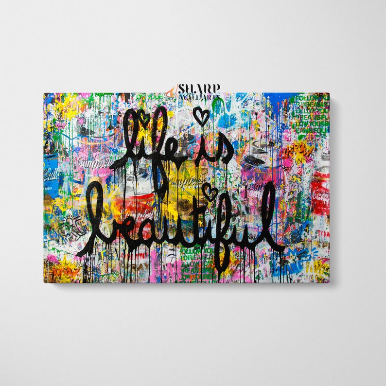 BANKSY LIFE is BEAUTIFUL Wall Art Banksy Canvas Wall Art Banksy Print ...