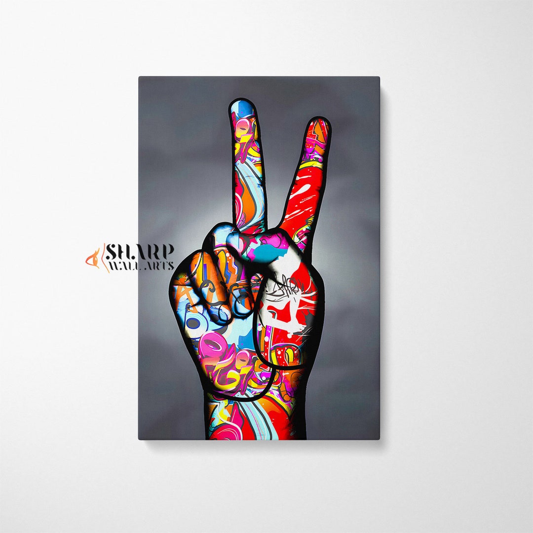 GRAFFITI WALL ART Banksy Graffiti Hands V Sign Unity Artwork Street Art ...