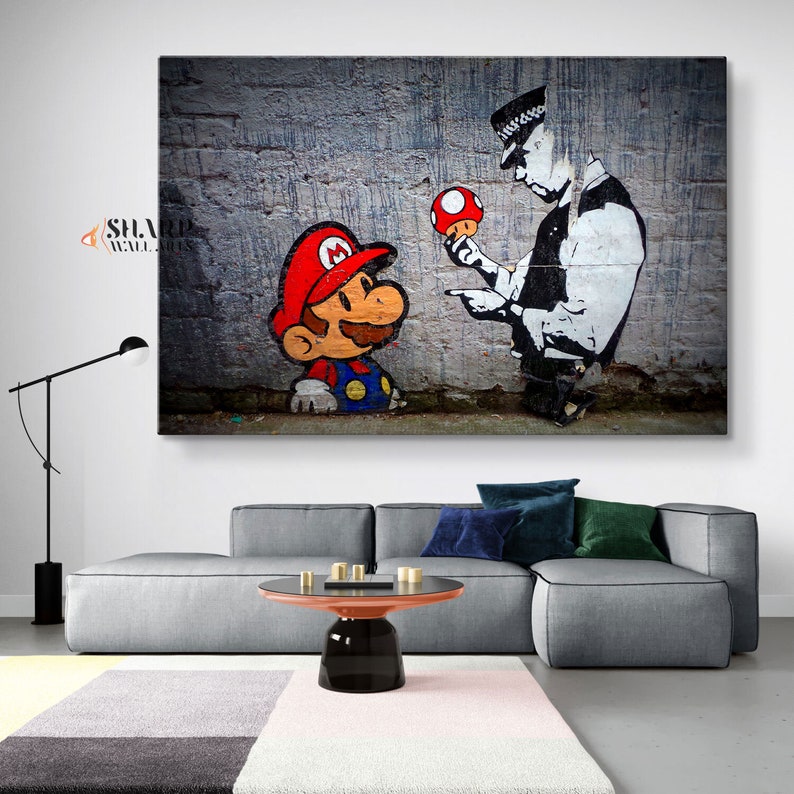 BANKSY WALL ART Banksy Mario Banksy Canvas Banksy Super Mario - Etsy