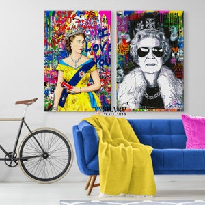QUEEN ELIZABETH PRINT Set of 2 Queen Elizabeth Art Pop Art Canvas ...