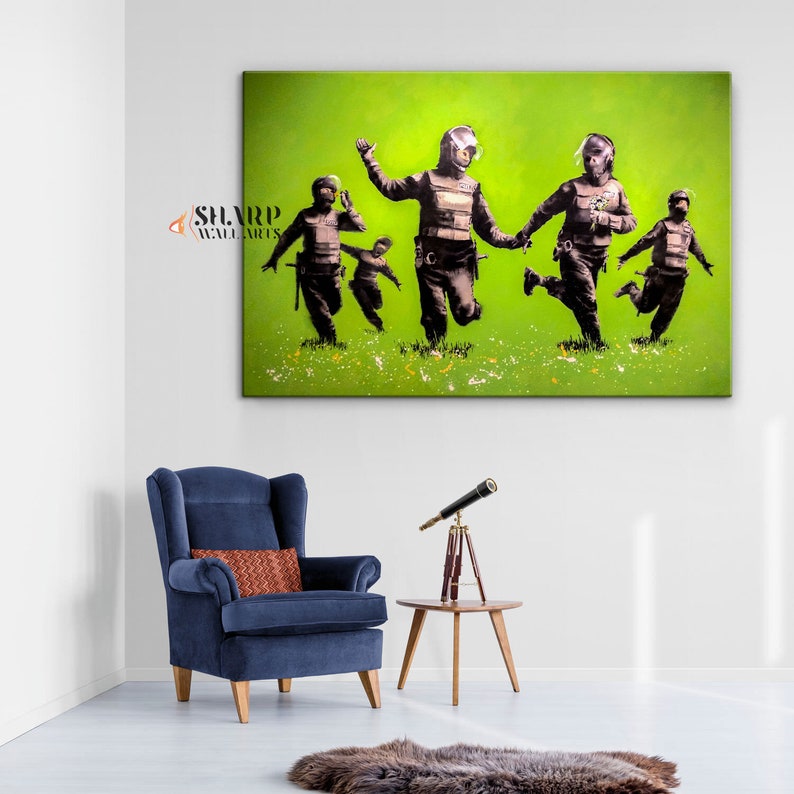 BANKSY WALL ART Banksy Canvas Banksy Riot Police in the Field - Etsy