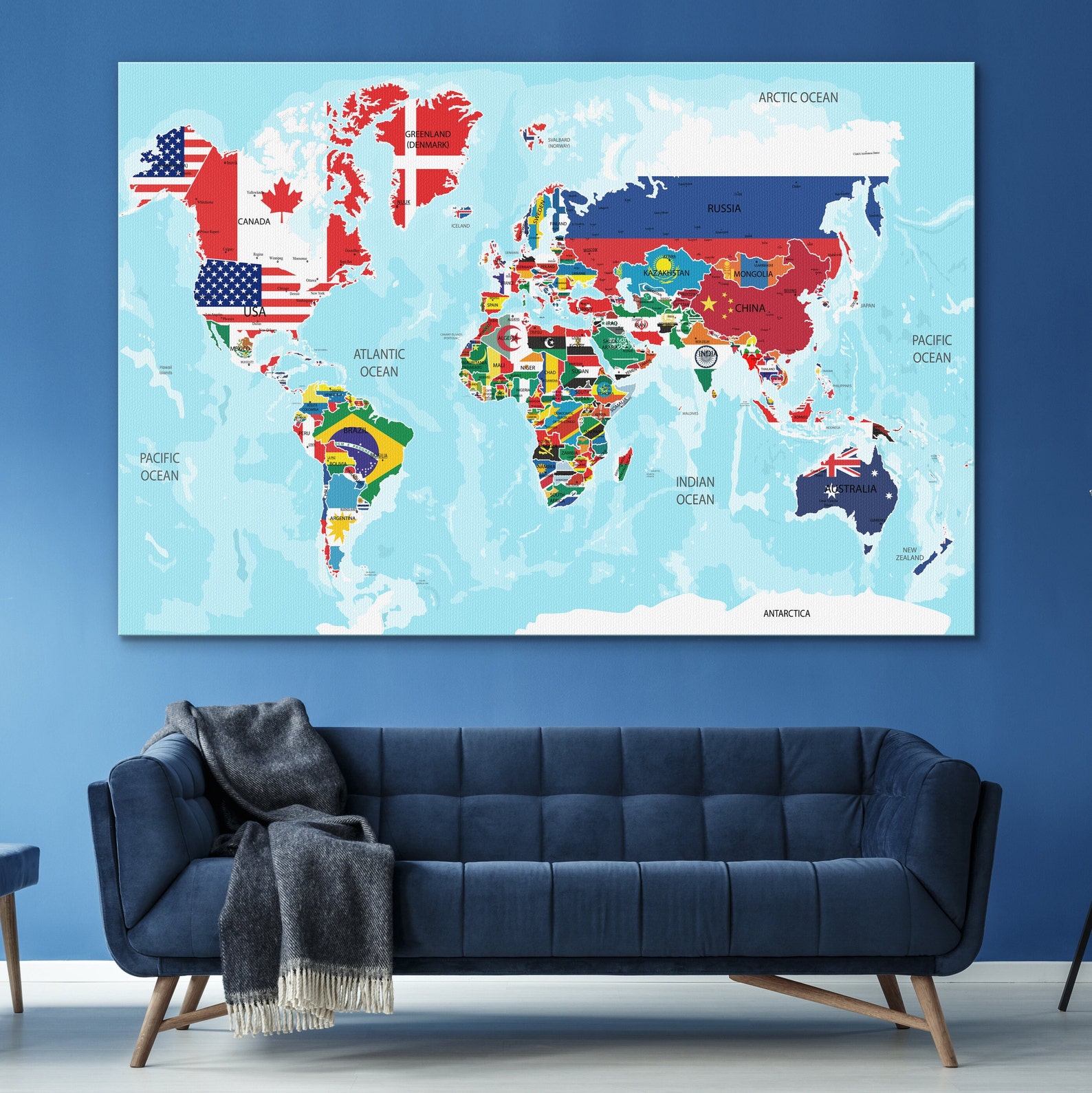 World Map Large Canvas With Countries Flags World Maps Canvas - Etsy
