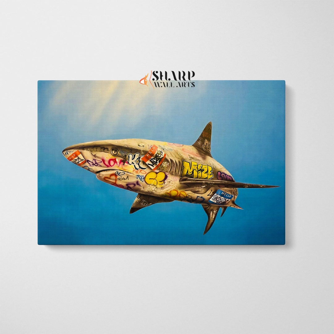 GRAFFITI WALL ART Banksy Graffiti Shark Wall Art Street Art Print ...