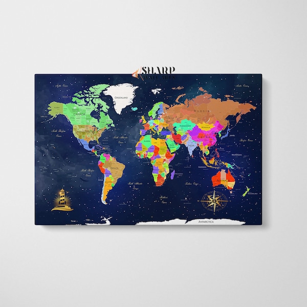 Colorful World Map on Canvas - Etsy UK