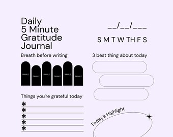 Daily 5 Minute Gratitude Journal- DIGITAL Download- Printable - Etsy