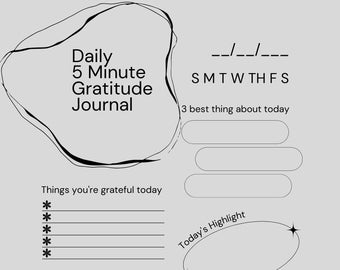 Daily 5 Minute Gratitude Journal- DIGITAL Download- Printable - Etsy