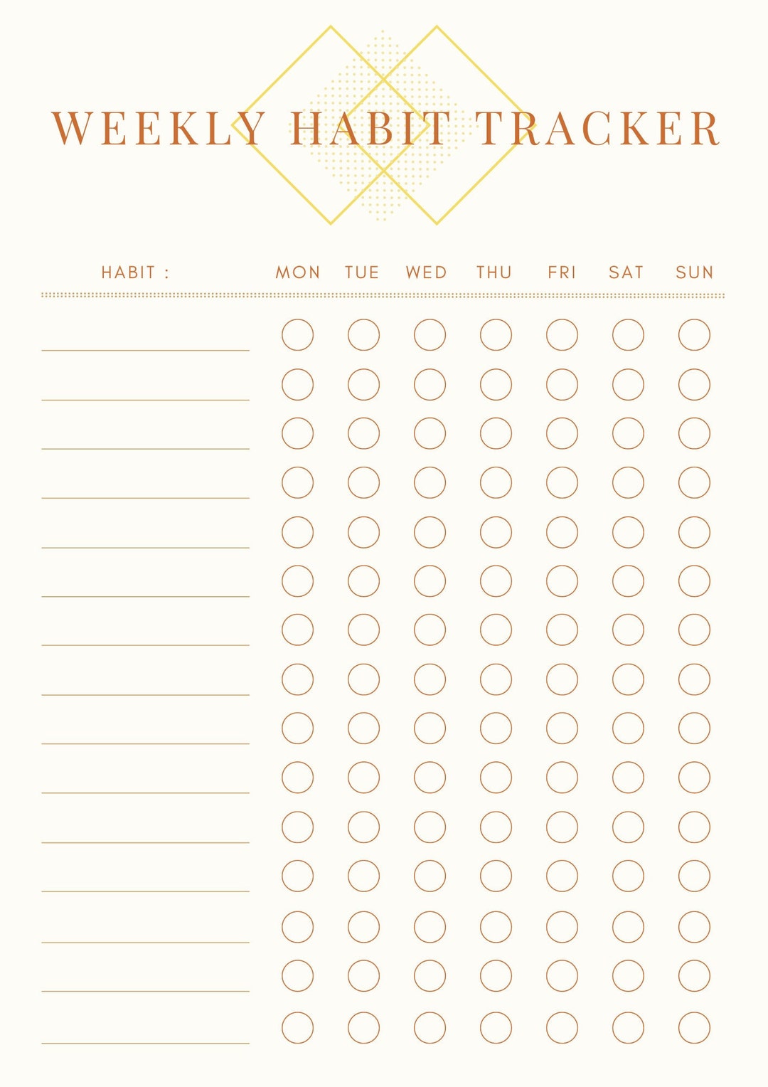 Weekly Habit Tracker- Monday- Sunday Habit Tracker - Etsy
