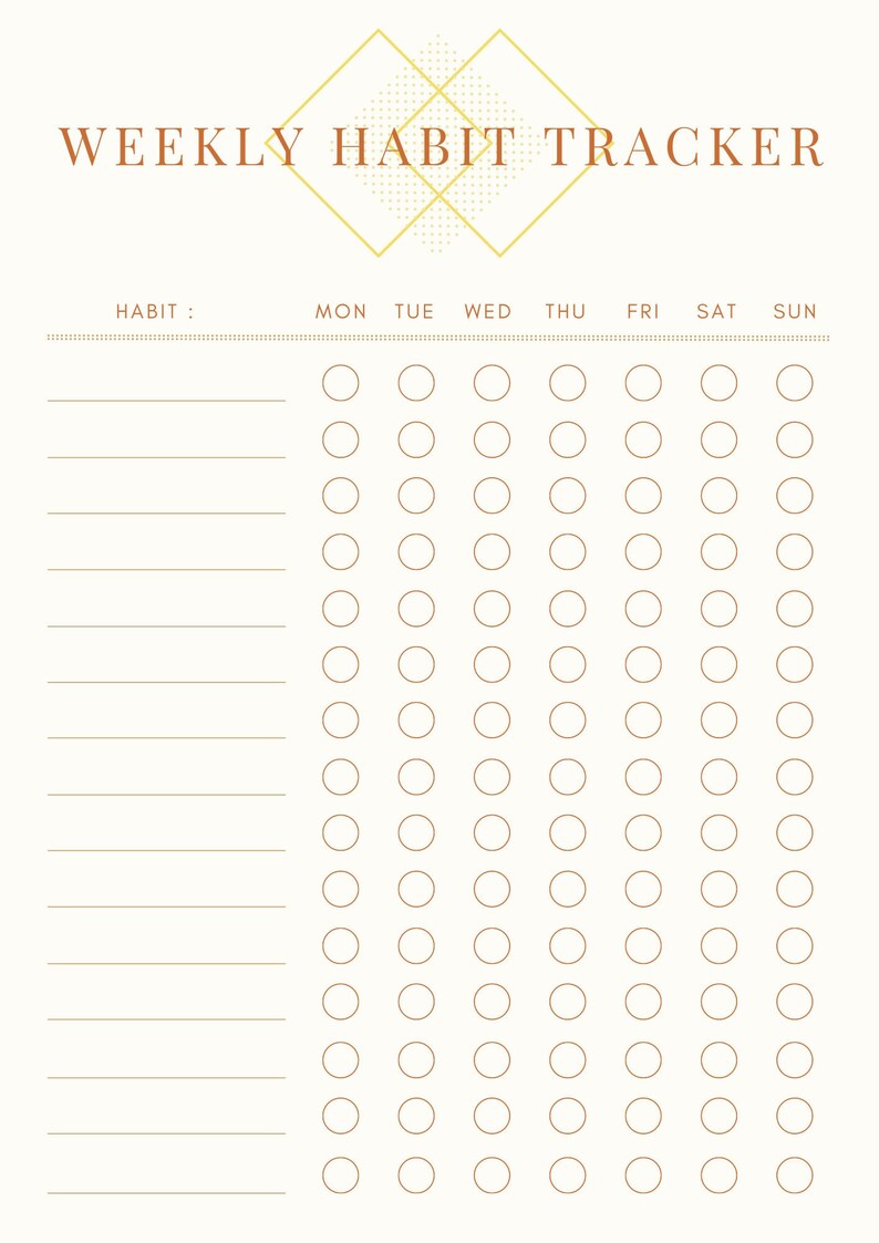 Weekly Habit Tracker- Monday- Sunday Habit Tracker - Etsy
