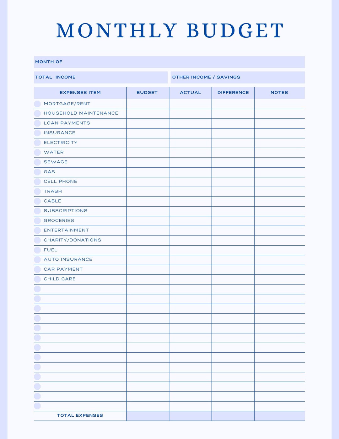 Monthly Budget Digital Download - Printable - Etsy