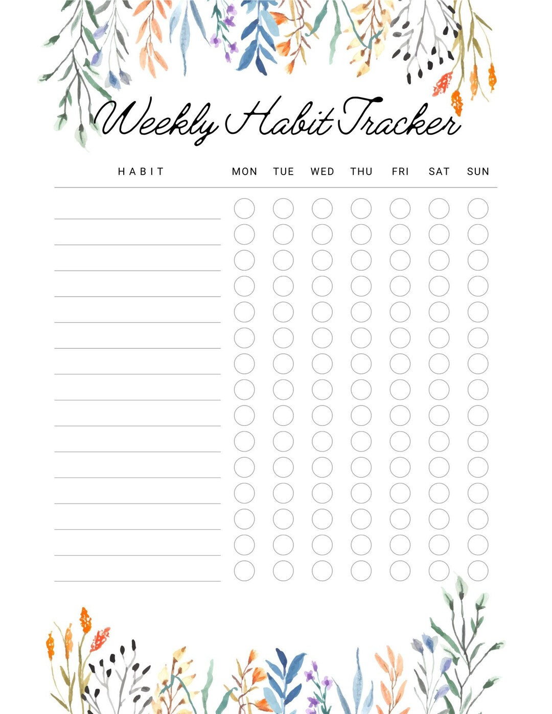 Weekly Habit Tracker- Digital Download- Printable- Flowers - Etsy