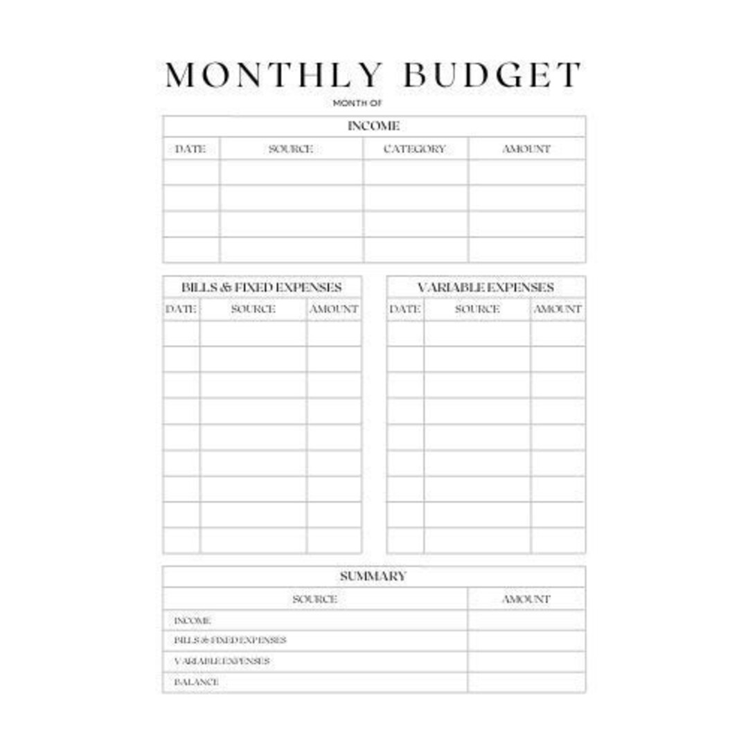Monthly Budget Digital Download - Printable - Etsy