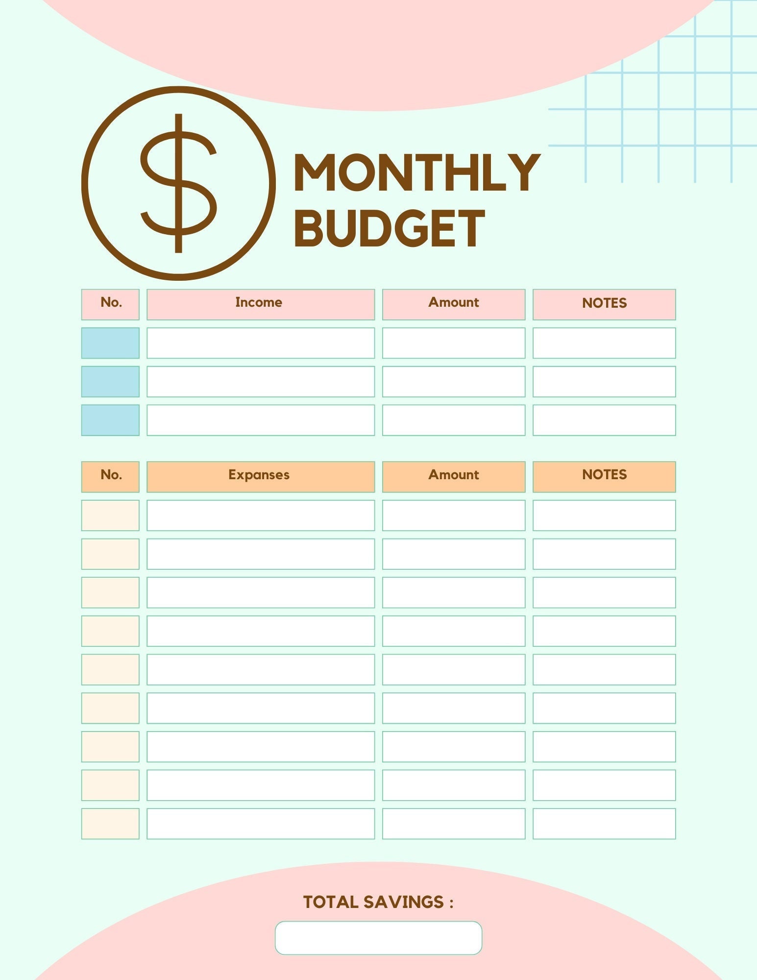 Monthly Budget DIGITAL Download - Printable - Pastel Colors - Etsy