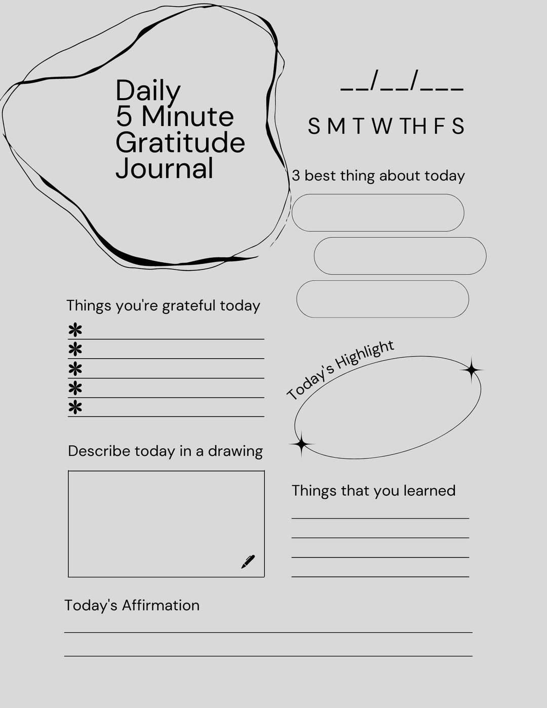 Daily 5 Minute Gratitude Journal- DIGITAL Download- Printable - Etsy