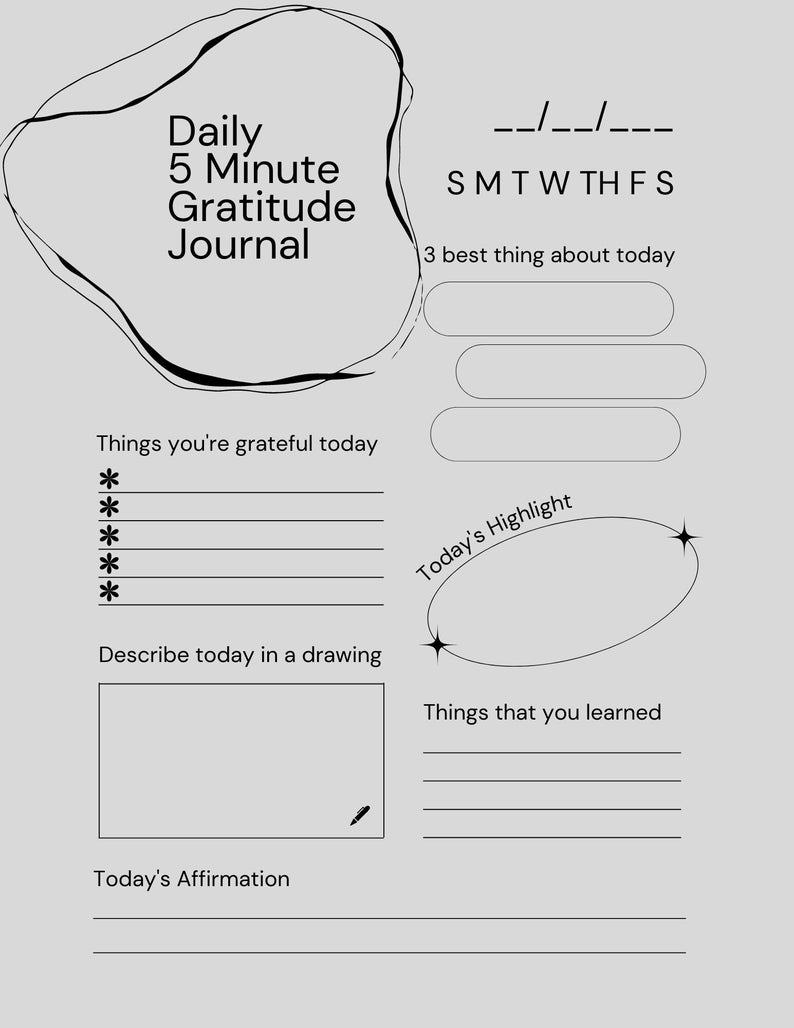 Daily 5 Minute Gratitude Journal- DIGITAL Download- Printable - Etsy
