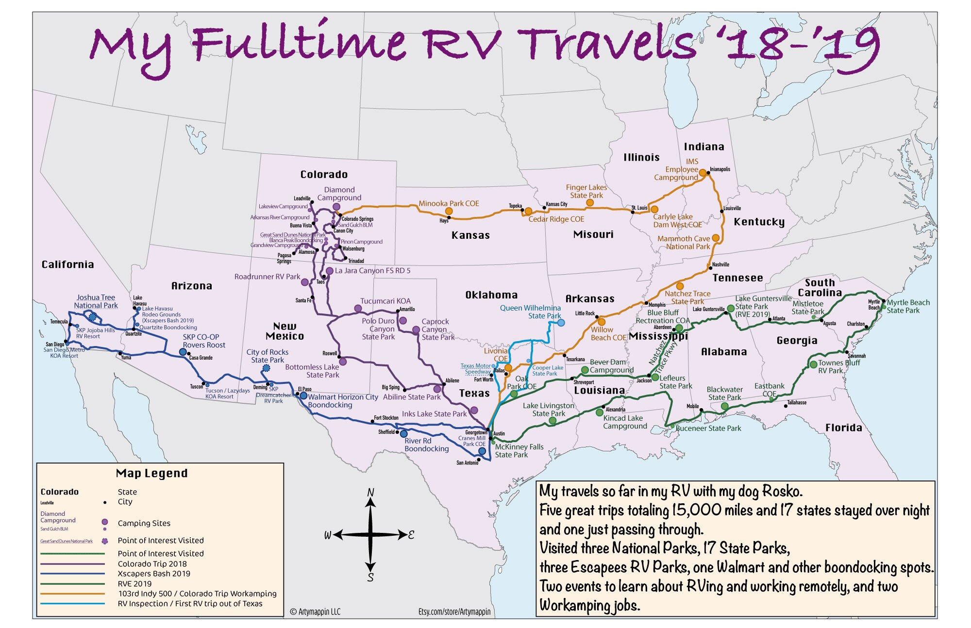 Rving Travel Map | Summer Vacation Map | Road Trip Map | Campgrounds ...