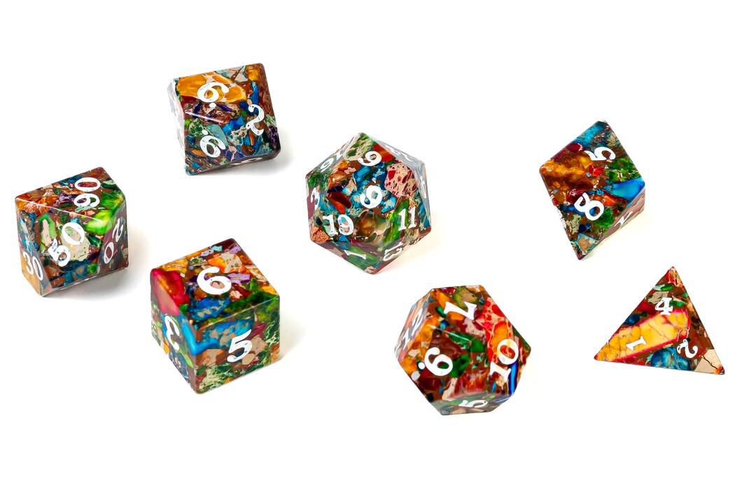 Wizard Stone Dice Collection - Dancing Lights - 7 Piece Polyhedral Dice ...