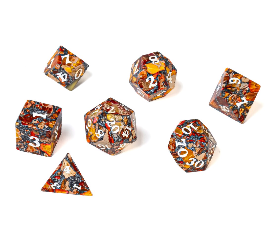 Wizard Stone Dice Collection Lava Pool 7 Piece Polyhedral Dice Set Made ...