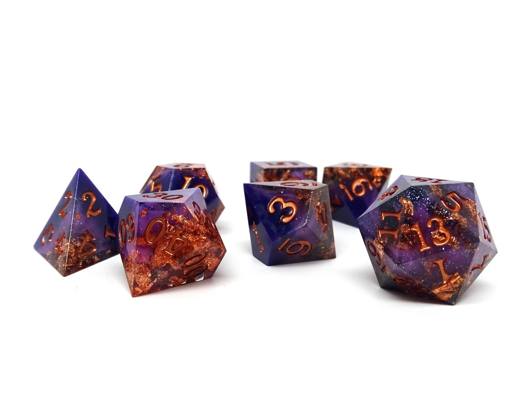Sharp Edge Dice Collection - Purple Starlight 7 Piece Polyhedral Dice ...