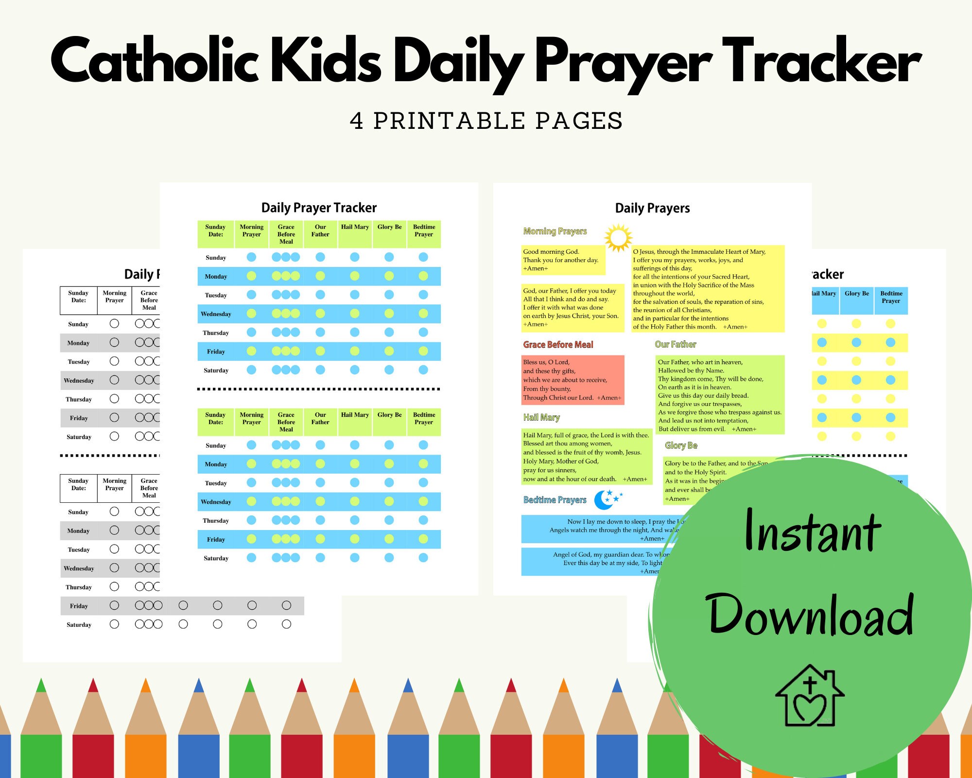Catholic Kids Daily Prayer Tracker | 8.5” X 11” Printable - Etsy