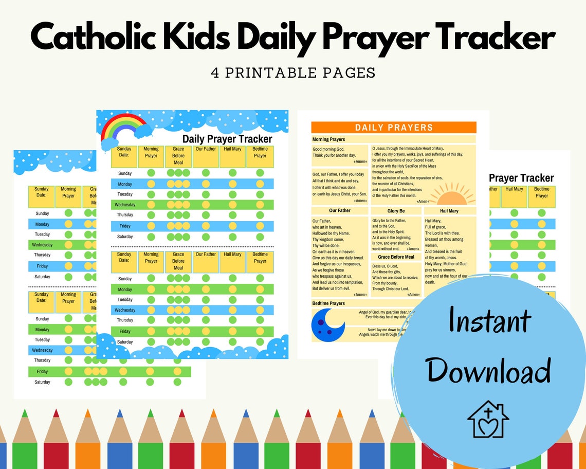 Catholic Kids Daily Prayer Tracker Rainbow Kids Journal Prayer Journal ...