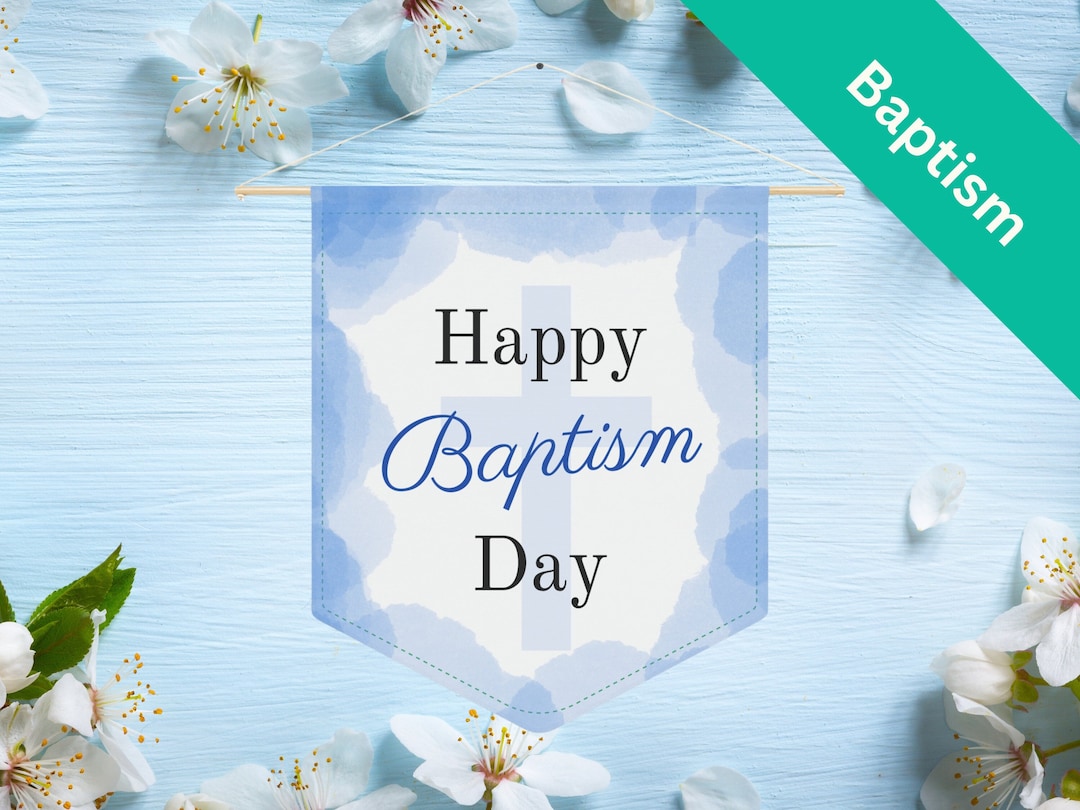 Baptism Front Door Party Pennant Flag Banner, Catholic Front Door Sign ...