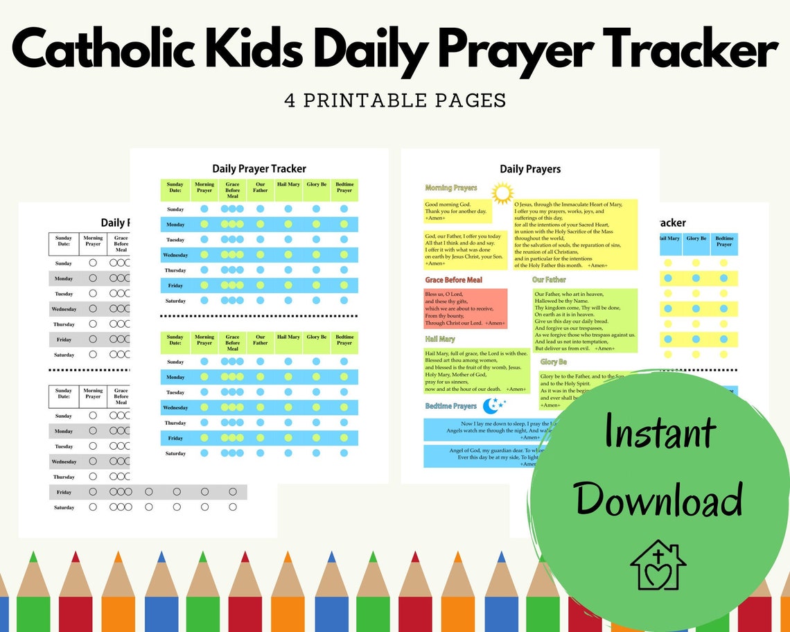 Catholic Kids Daily Prayer Tracker 8.5 X 11 Printable | Etsy