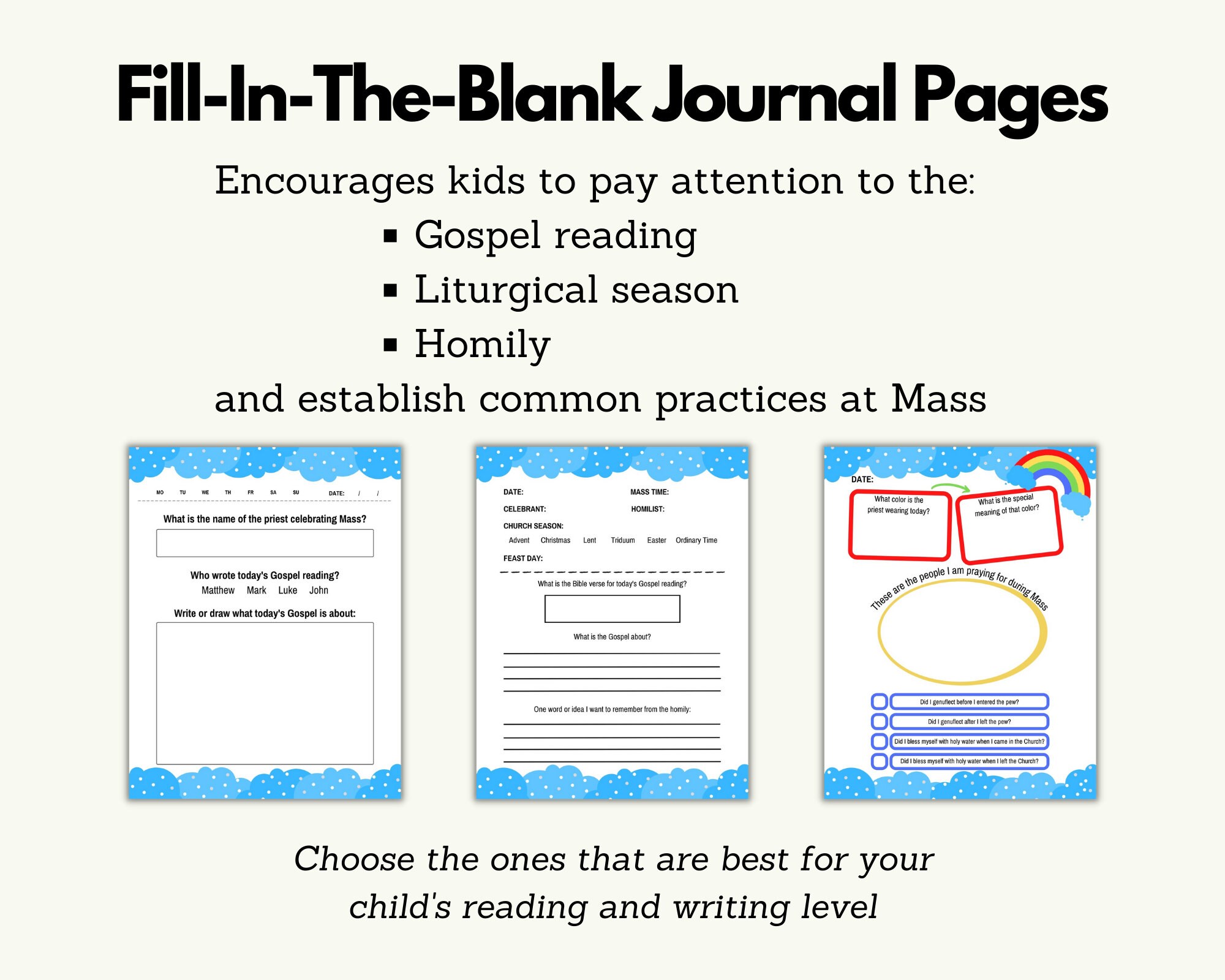 Catholic Kids Mass Journal Rainbow Kids Journal Prayer Journal ...