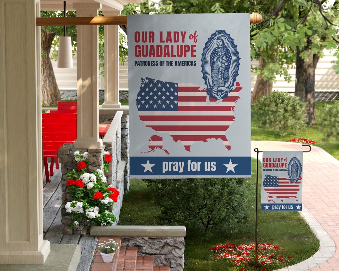 God Bless America Yard Sign Our Lady of Guadalupe Catholic Christian Garden House Flag ...
