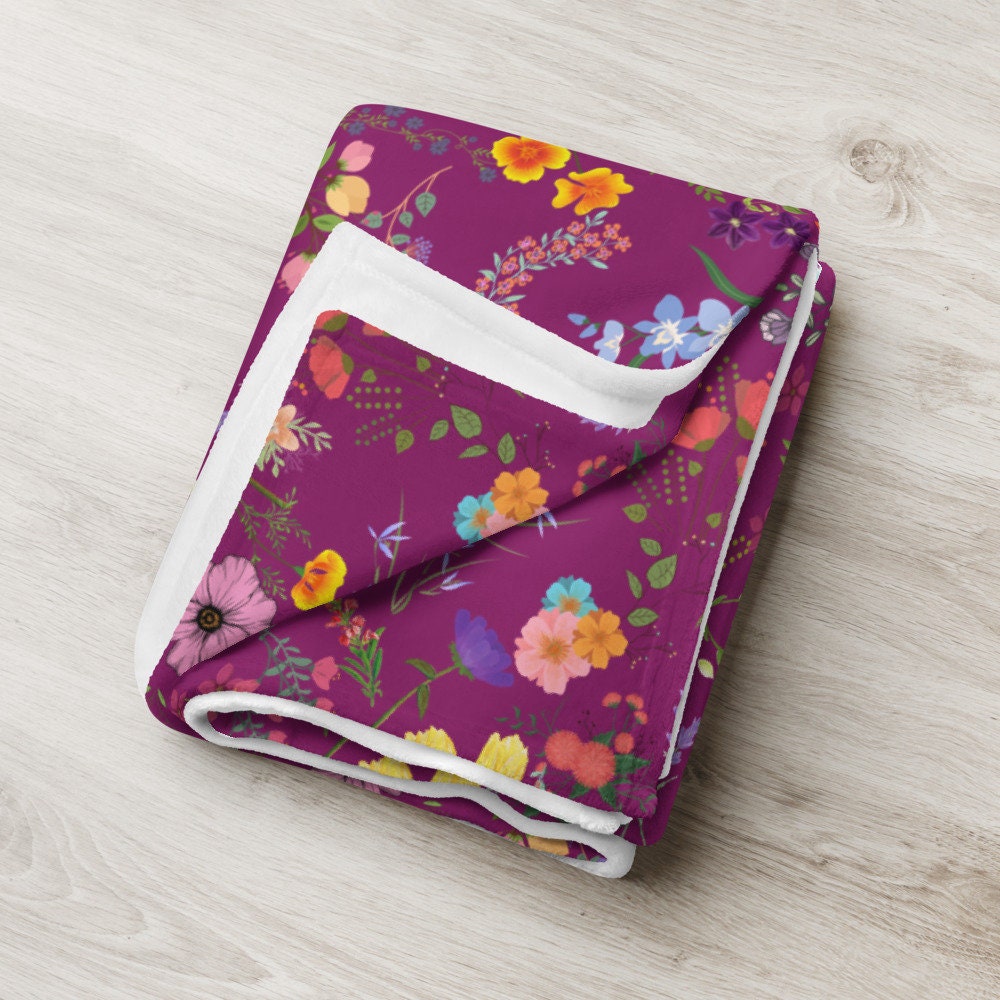 Purple Floral Throw Blanket - Etsy