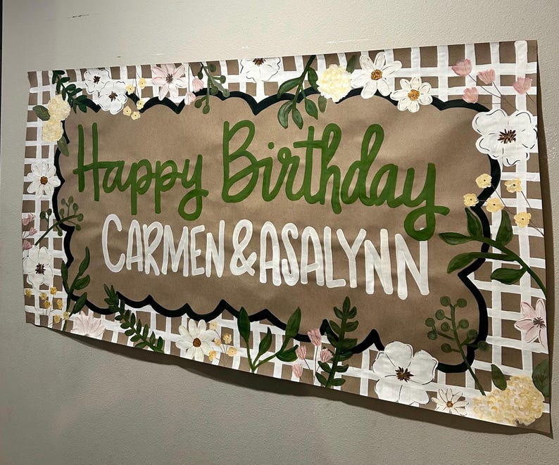 Floral Birthday Party Banner, Birthday Party Banner, Butcher Paper Sign ...